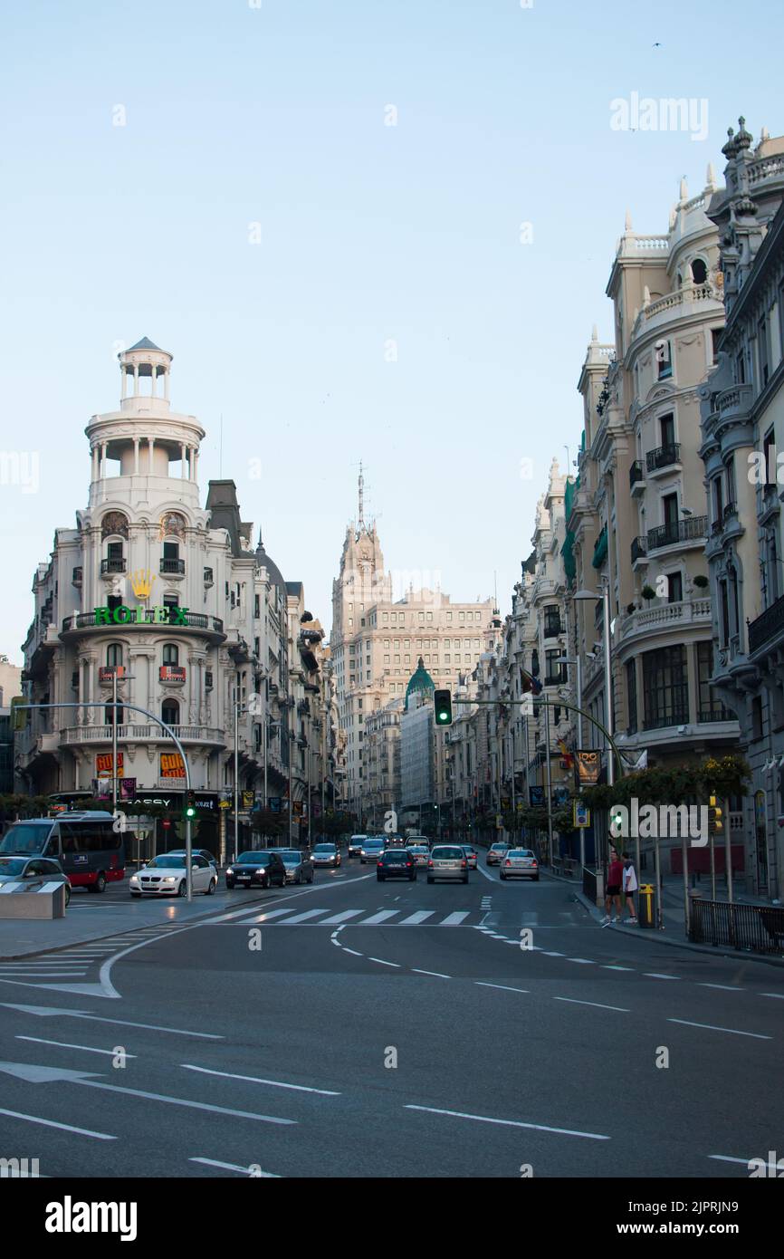 The beautiful buildings on the famous Gran Via shopping street Stock ...