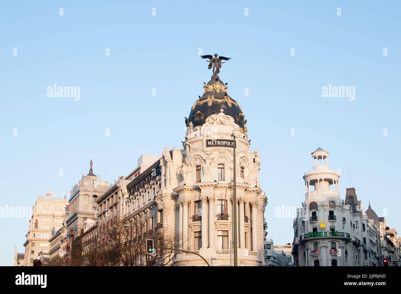 The beautiful buildings on the famous Gran Via shopping street Stock ...