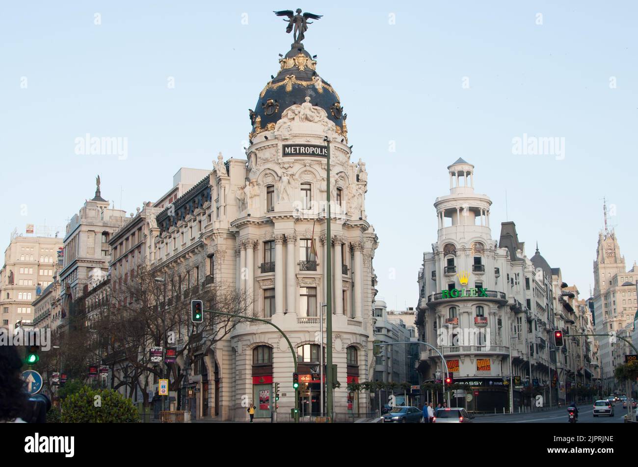 The beautiful buildings on the famous Gran Via shopping street Stock ...