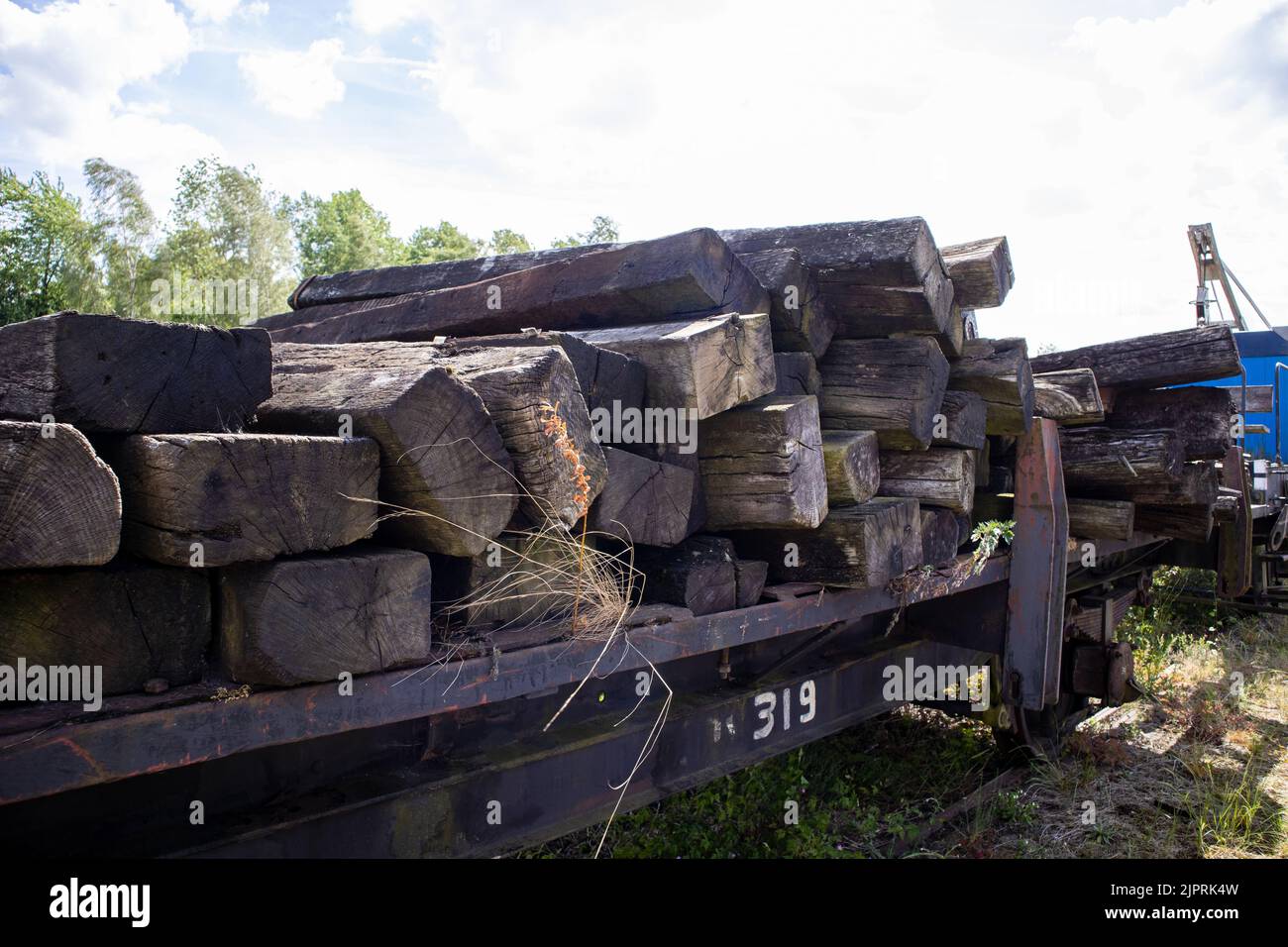 A view of wooden logs loaded on a truck Stock Photo - Alamy