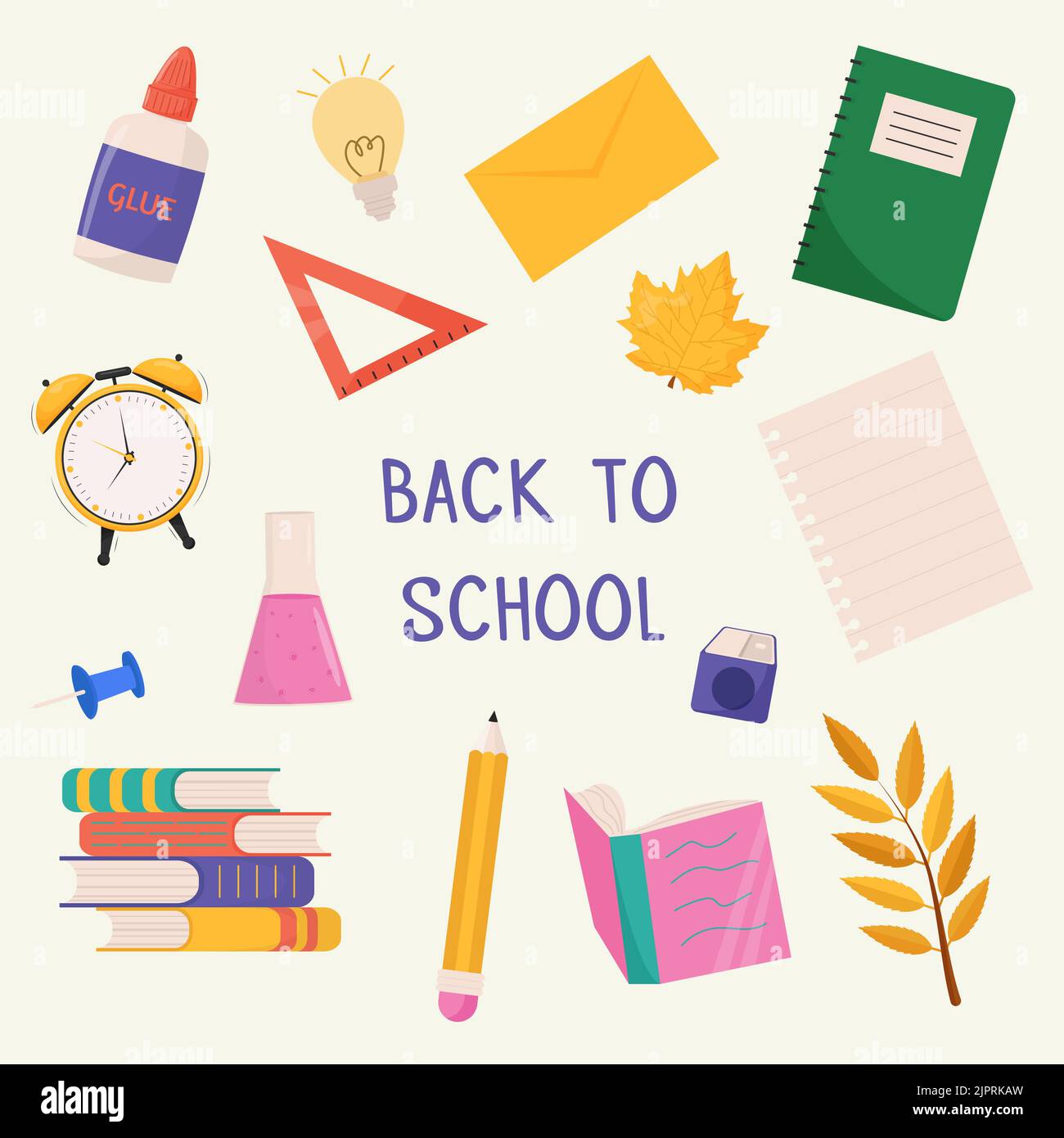 School and education related sets of objects consisting of pen, pencil ...