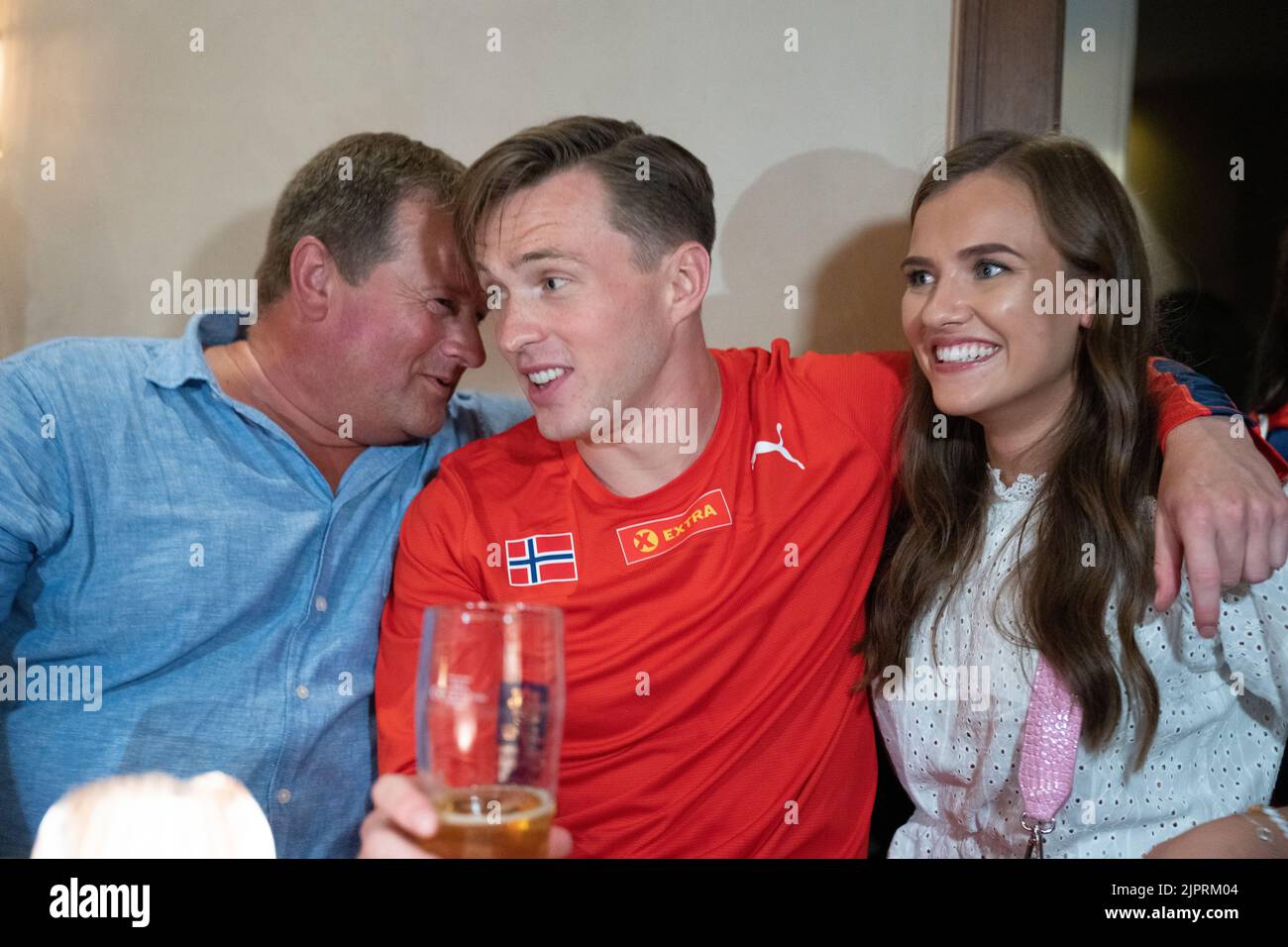 Munich, Germany 20220820.Gold winner Karsten Warholm celebrates with ...