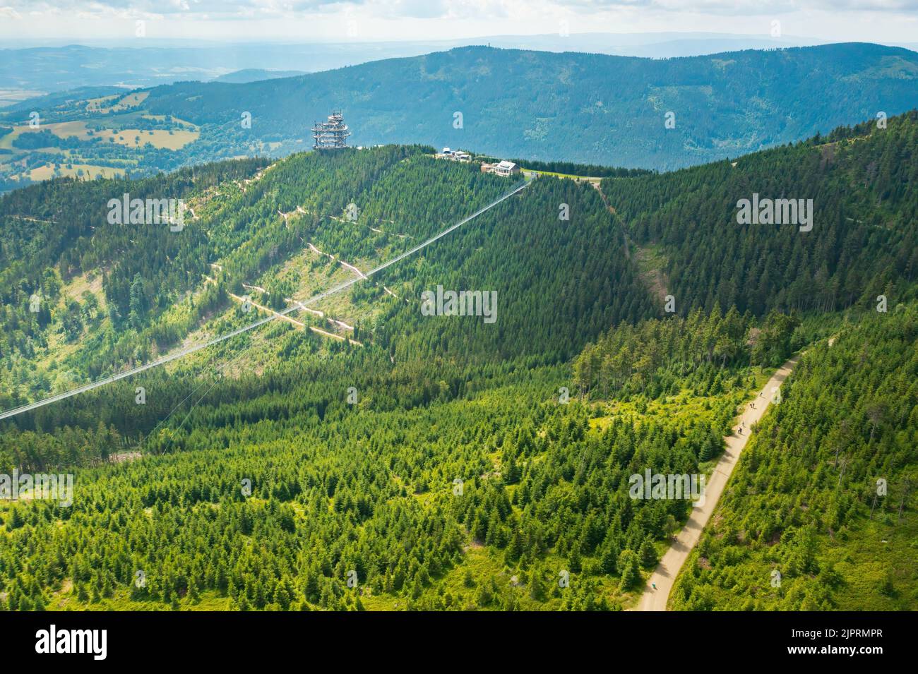 Aerial view of the worlds longest 721 meter suspension footbridge Sky ...