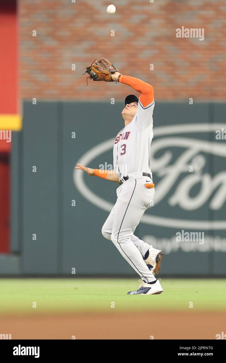 Atlanta, GA. USA; Houston Astros shortstop Jeremy Pena (3) chases down ...