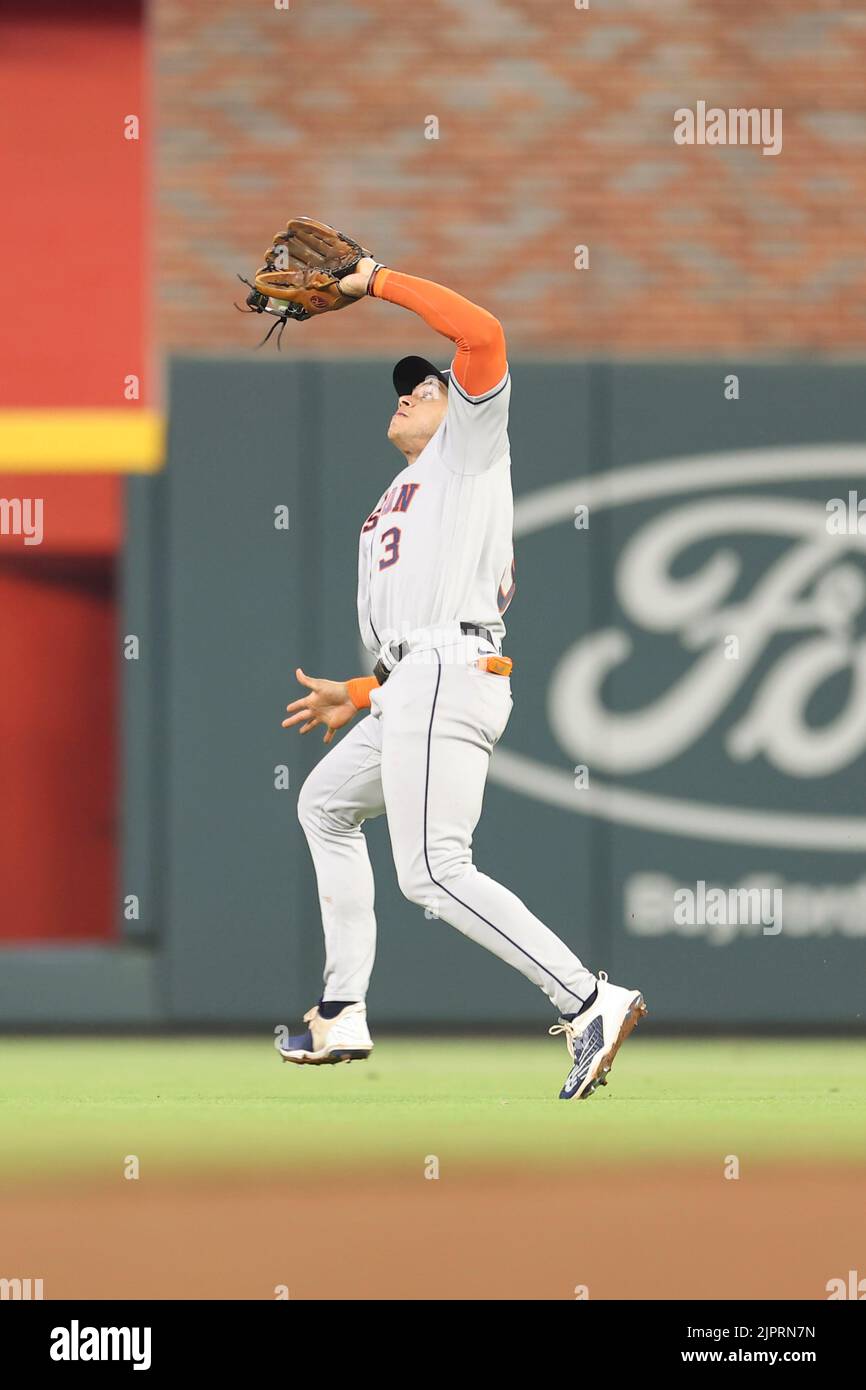 Atlanta, GA. USA; Houston Astros shortstop Jeremy Pena (3) chases down ...