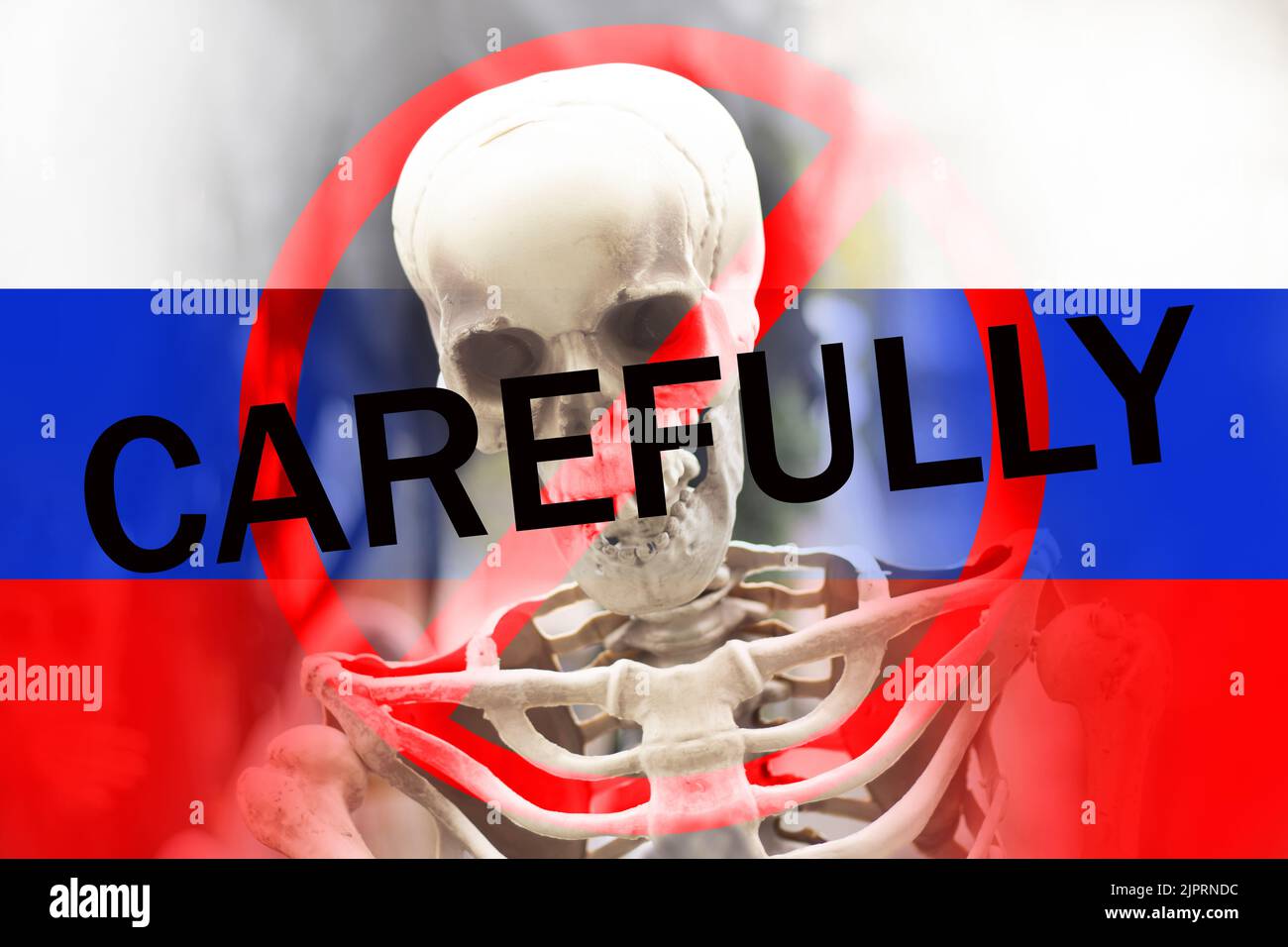 Flag of Russia against the background of a human skeleton, death to the ...