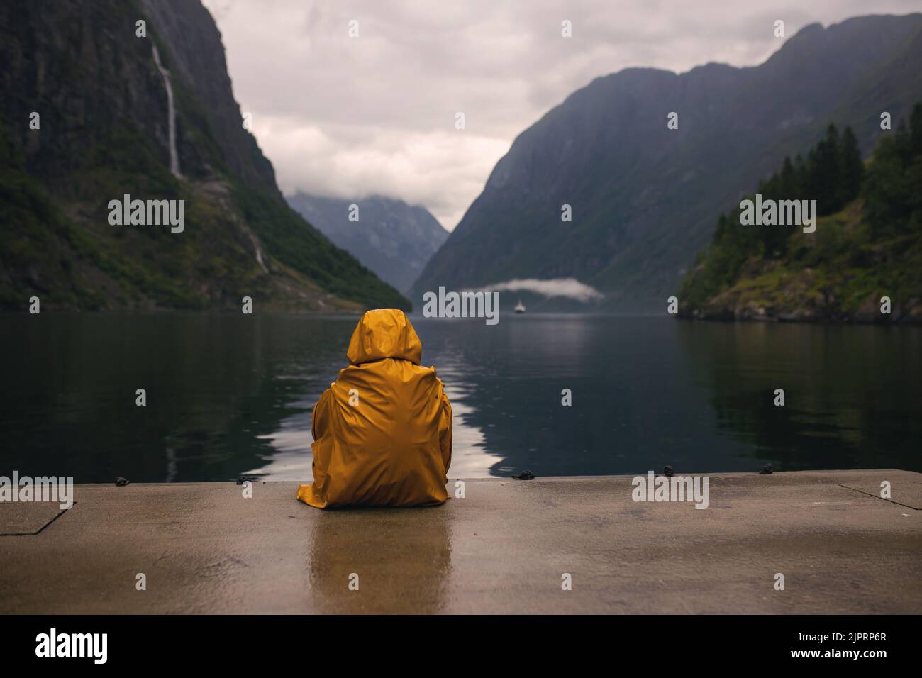 People, children enjoying the amazing views in Norway to fjords ...