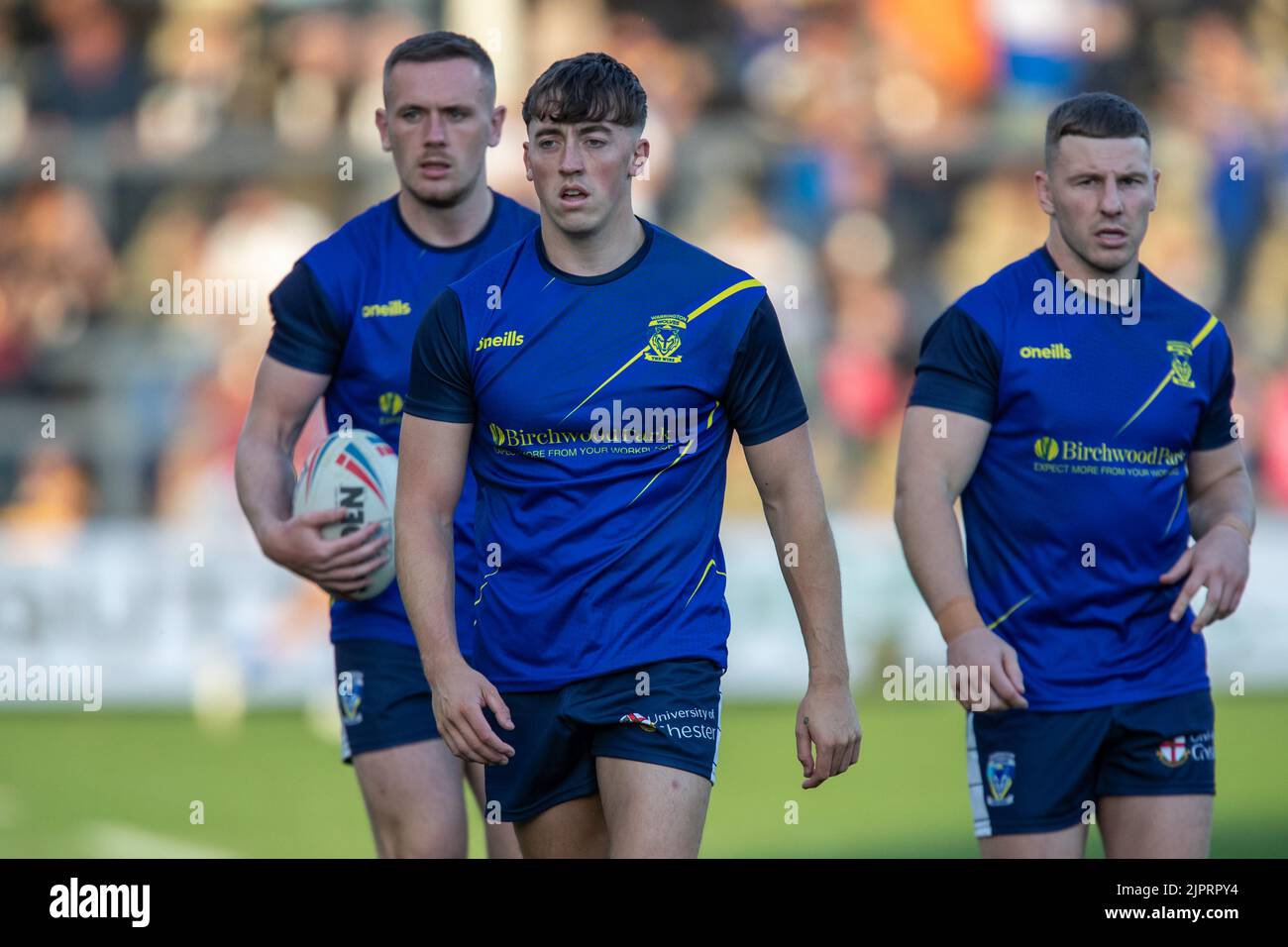 Matty Ashton #5 of Warrington Wolves during the pre match warm up Stock ...