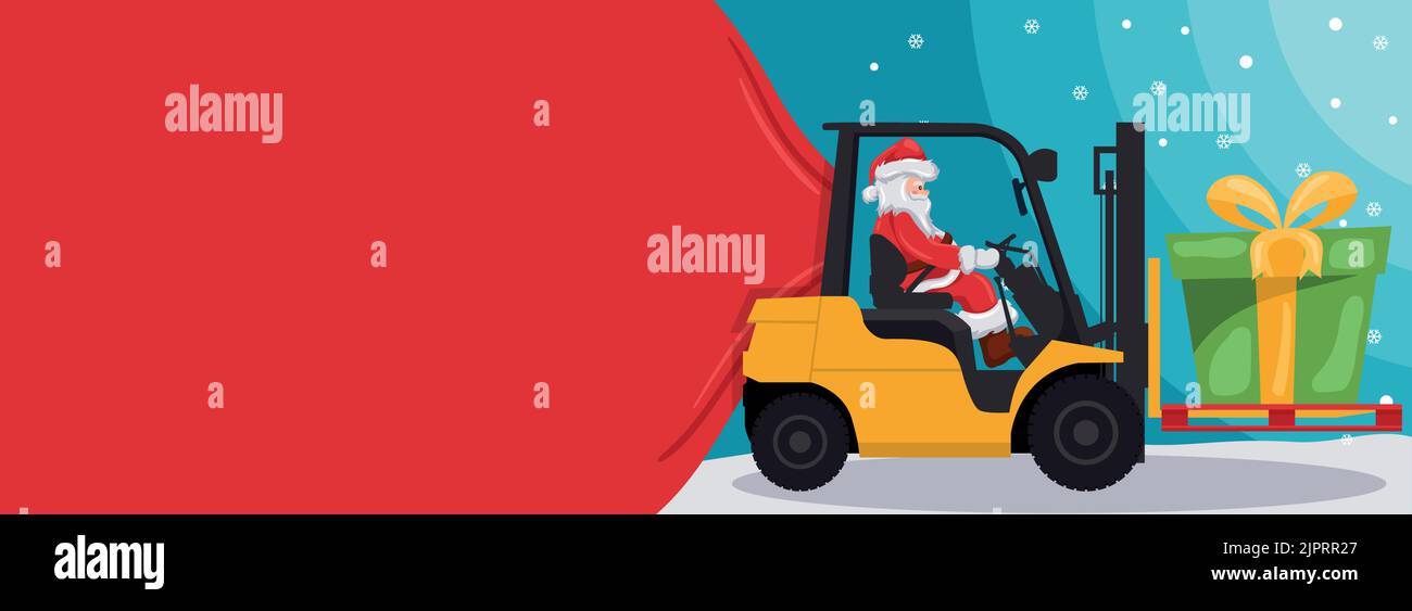 Merry christmas background with santa claus driving forklift Christmas ...