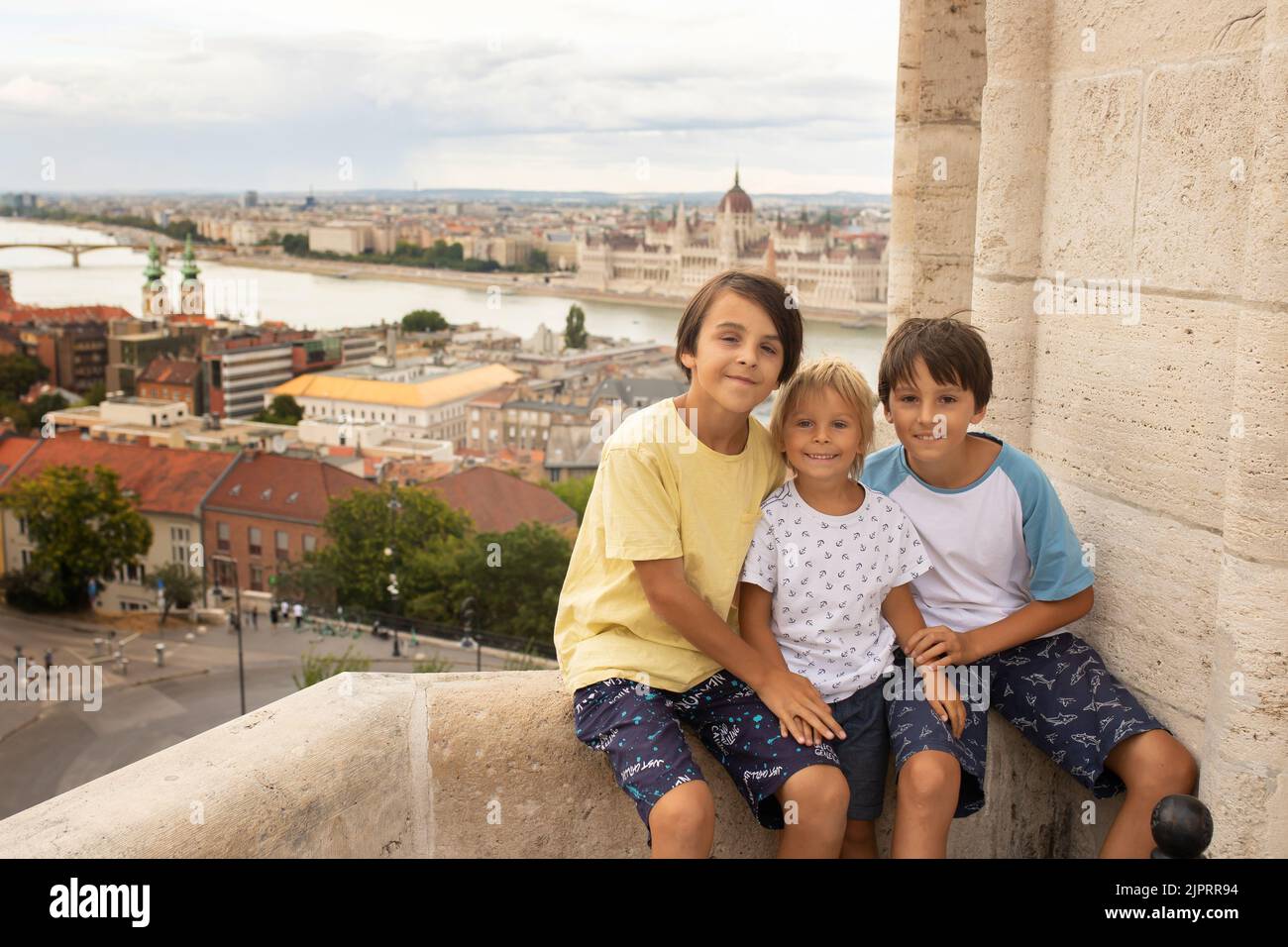 Child, boy, visiting the castle in Budapest on a summer day, Hungary ...