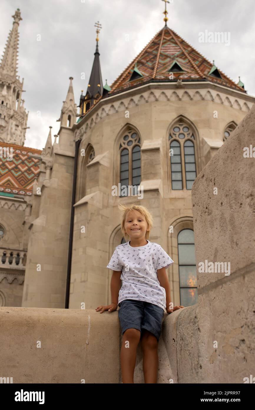 Child, boy, visiting the castle in Budapest on a summer day, Hungary ...