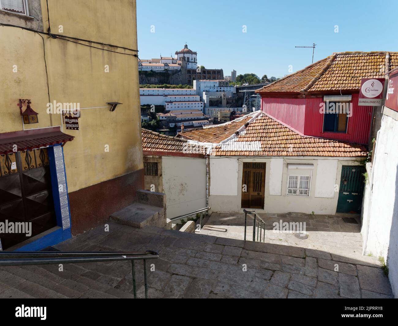 Stepped walkway with railings in Porto, Portugal. Monastery of Serra do ...