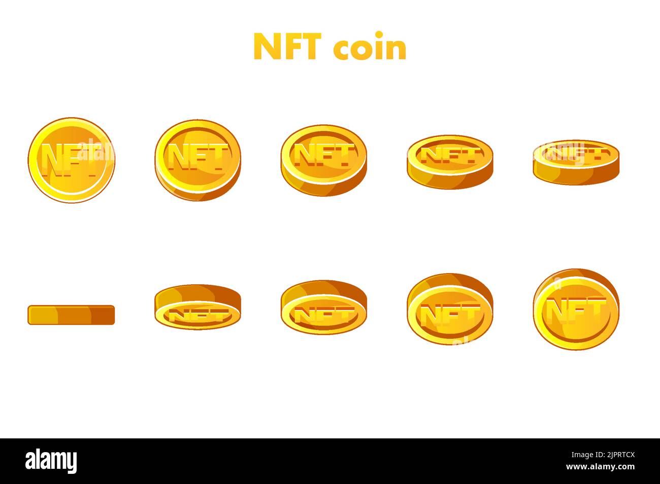 Vector Gold NFT coin. Animation NFT coin, step by step. Cryptocurrency ...