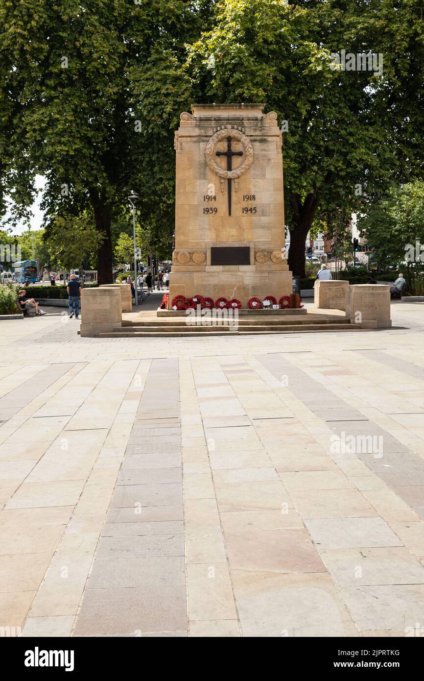 The Bristol Cenotaph War Memorial in the centre of Bristol with poppy ...