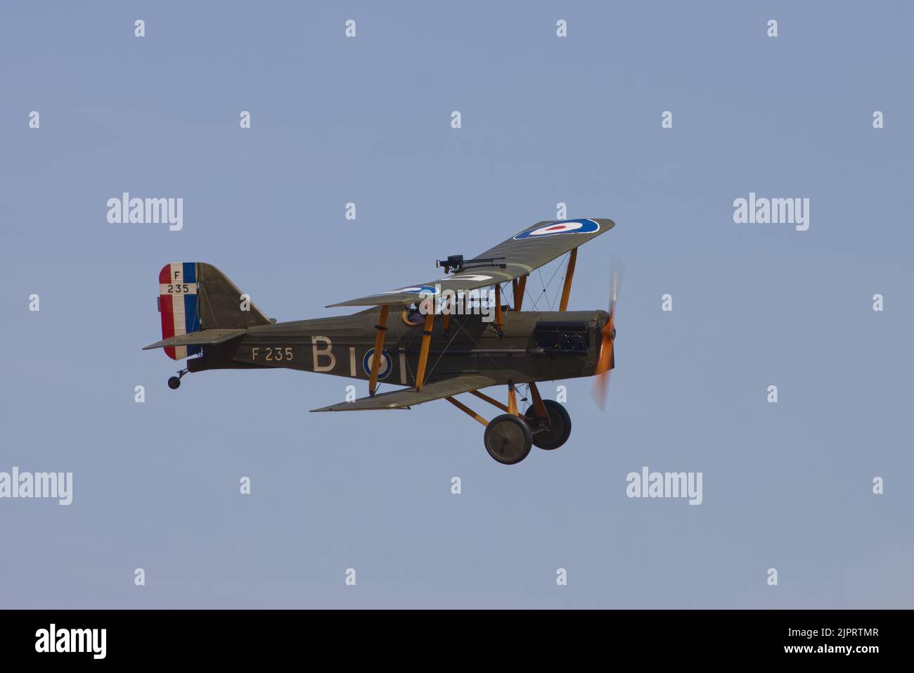 A replica Royal Aircraft Factory S.E.5 WW1 fighter aeroplane in flight ...