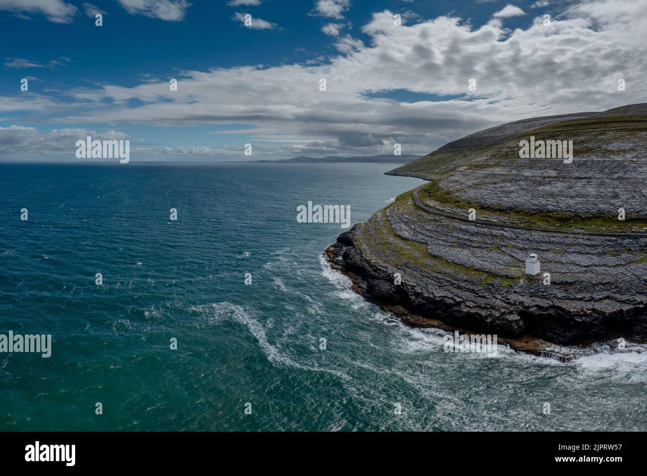 An aerial view of the Burren Coast in County Clare with the Black Head ...
