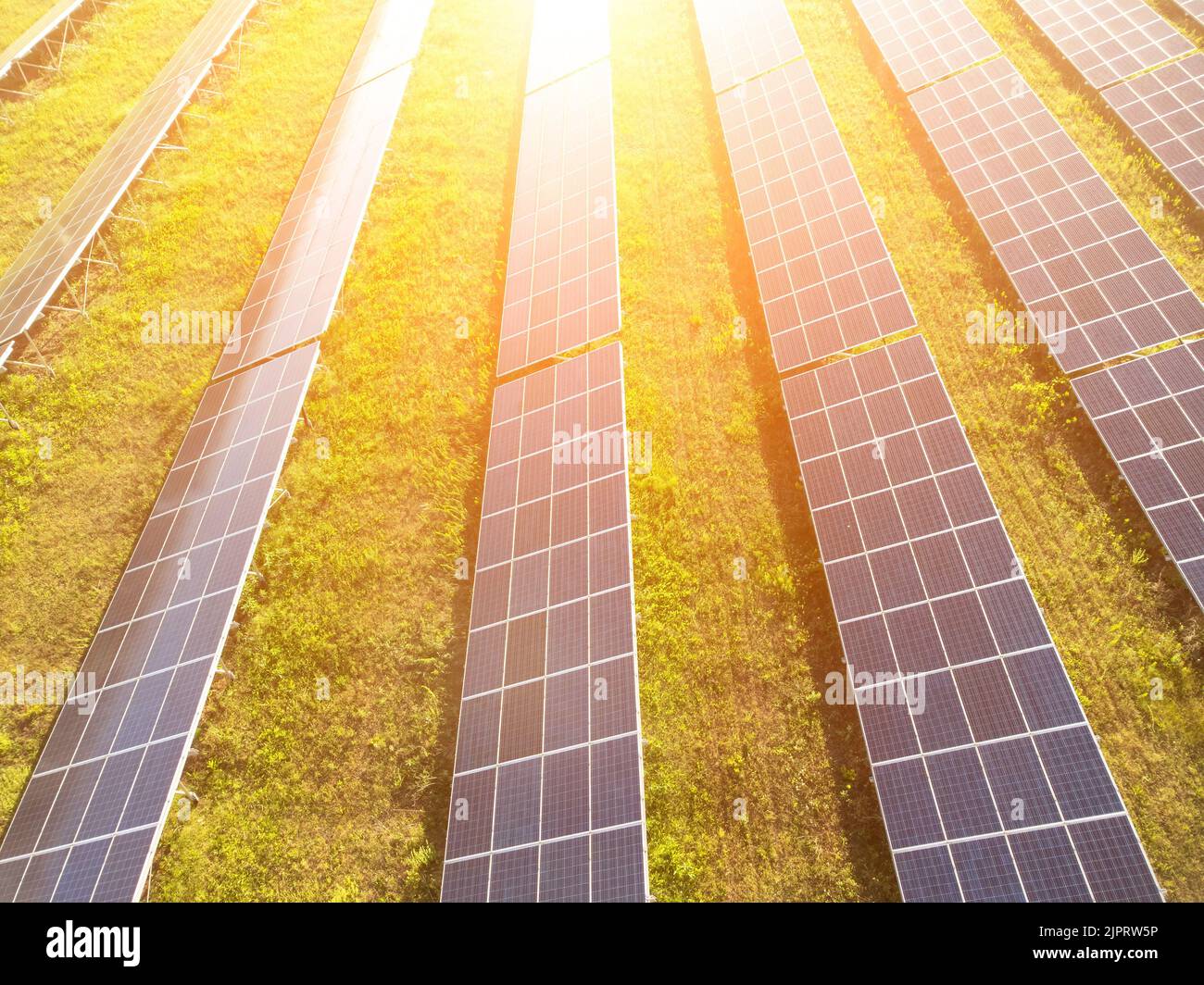 Aerial top view of a solar panels power plant. Photovoltaic solar ...