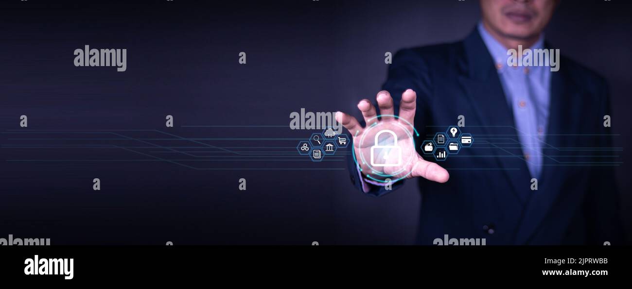 Cybersecurity and privacy concepts to protect data. Lock icon and ...