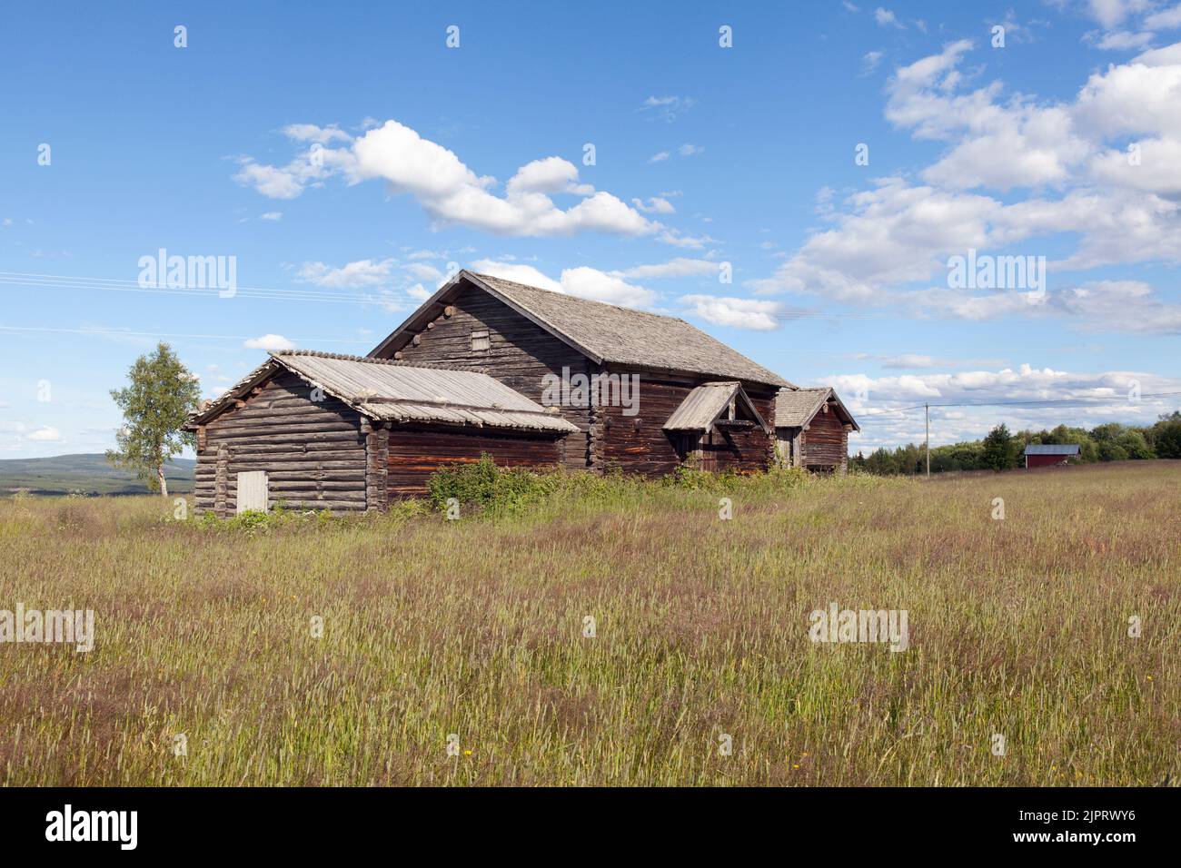 Wooden barns, log, and timber buildings in the farmland. Agriculture in ...