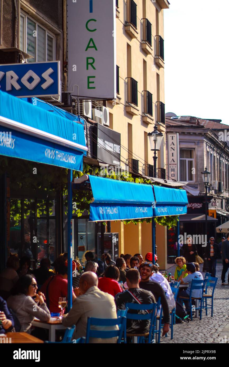 Downtown street in Bucharest, Romania 2019, people walking, vacation ...