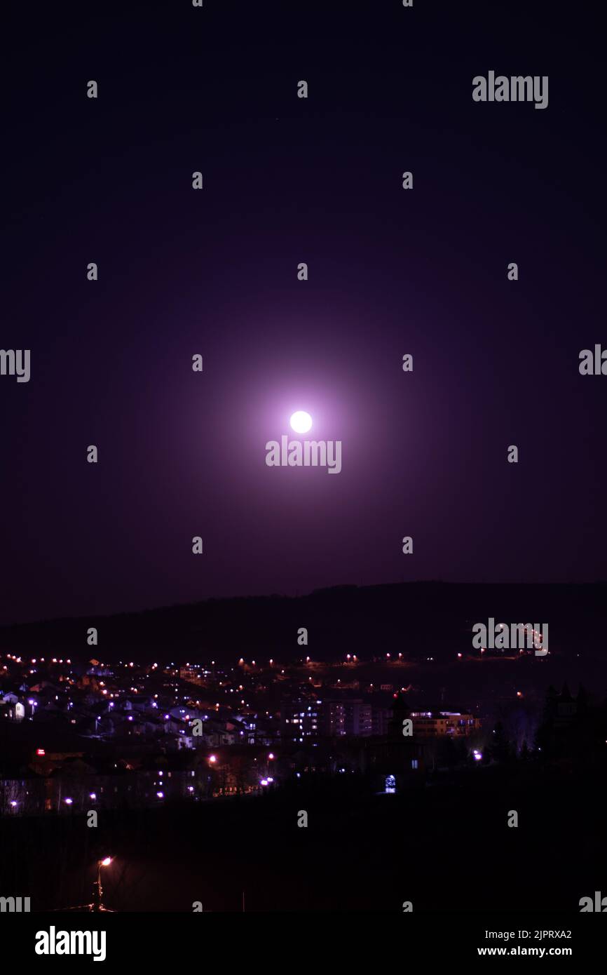 Fool moon at night, silence, purple sky Stock Photo - Alamy