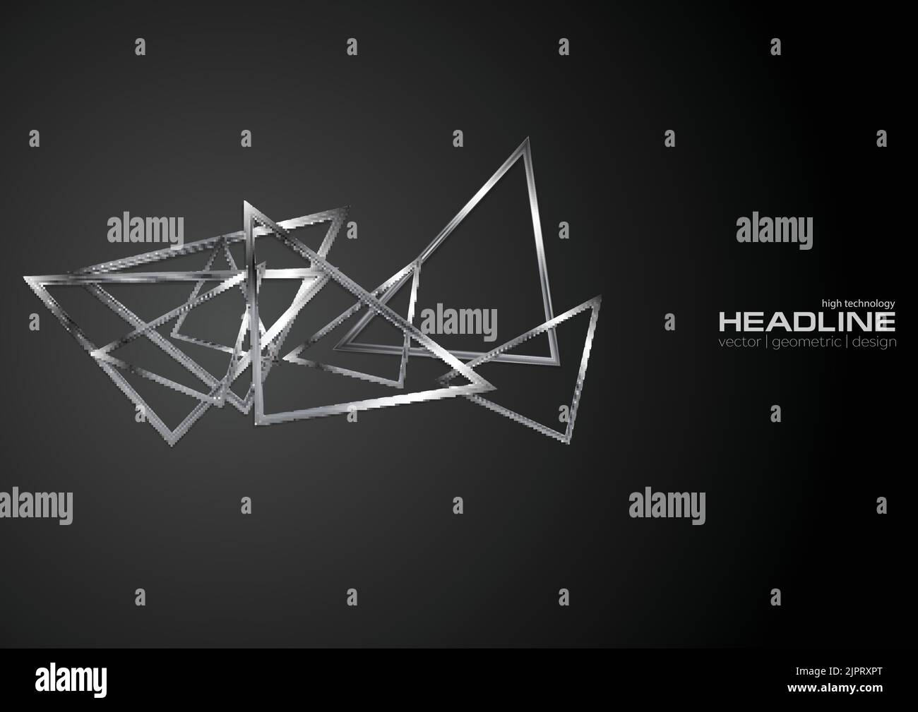 Abstract silver metallic triangles on black background. Tech vector ...
