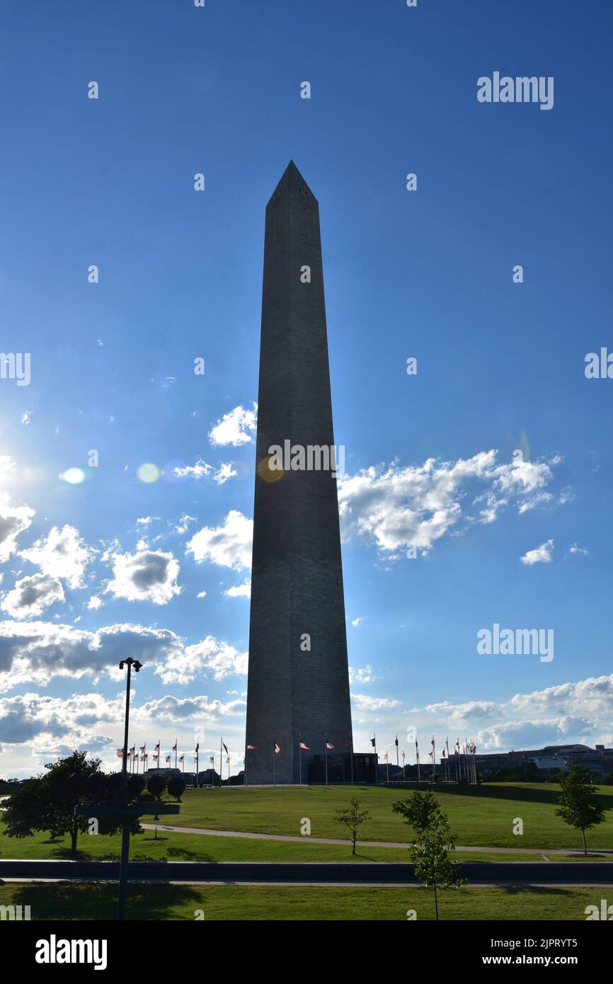 Scenic views of the iconic Washington Monument in DC at dusk Stock ...
