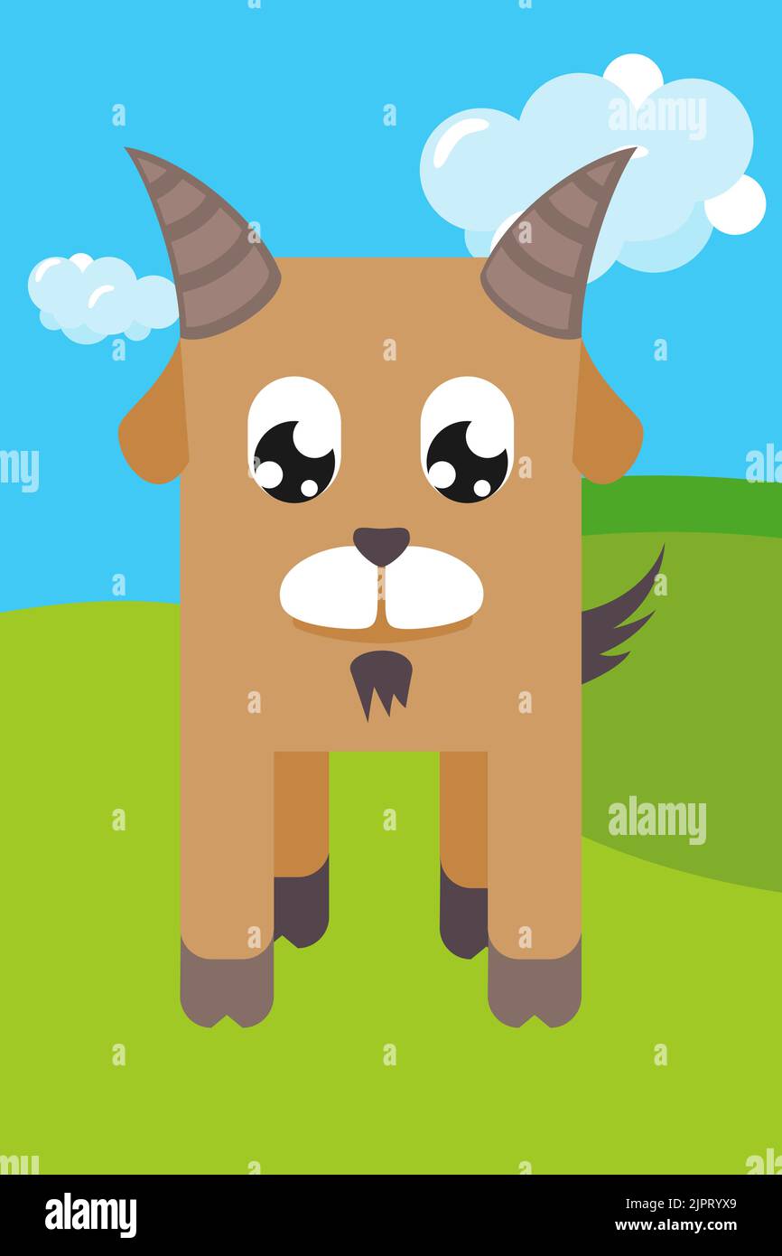 Geometric stylized goat in cartoon colorful valley Domestic animal ...