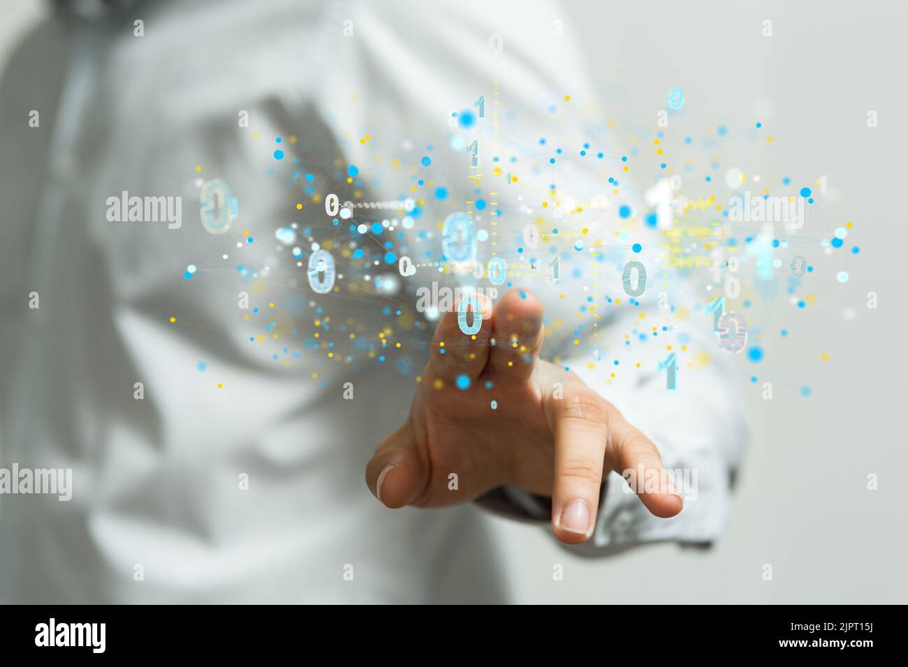 A man pointing to 3d rendered numbers illustration Stock Photo - Alamy