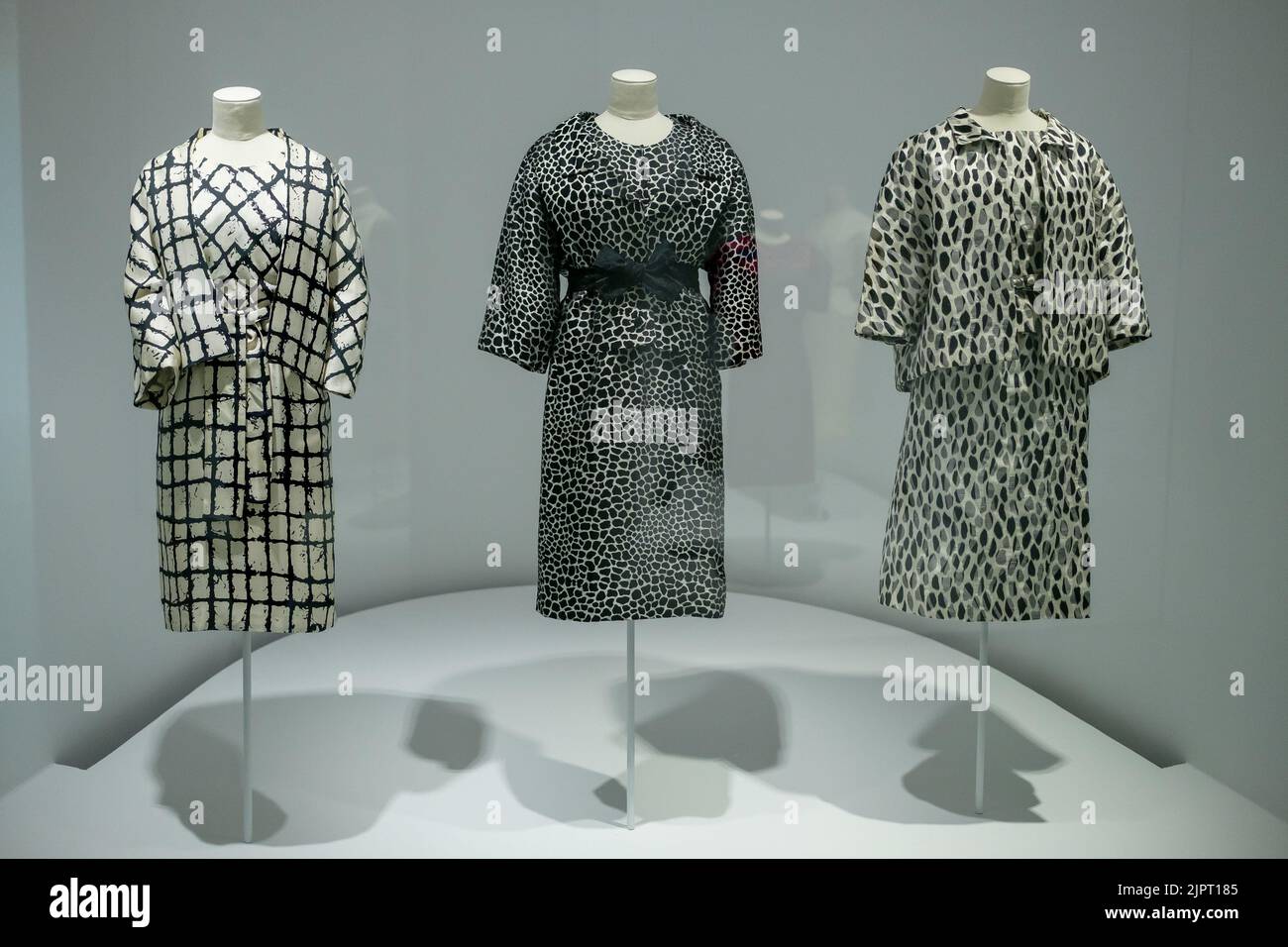 View of satin cocktail set exhibited in the "Balenciaga Character ...