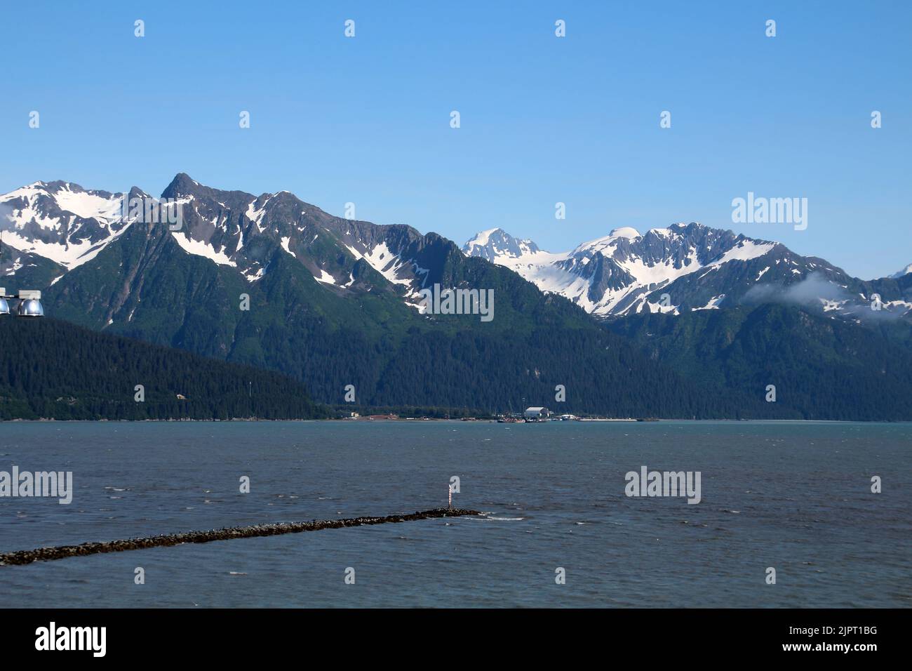 Mountain range in the Resurrection Bay seen from the port of Seward ...