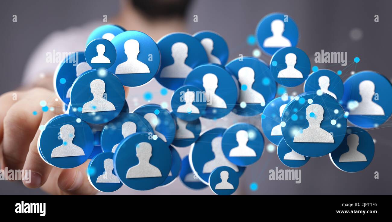 A 3D rendering of human icons with hand tapping on it from behind Stock Photo - Alamy
