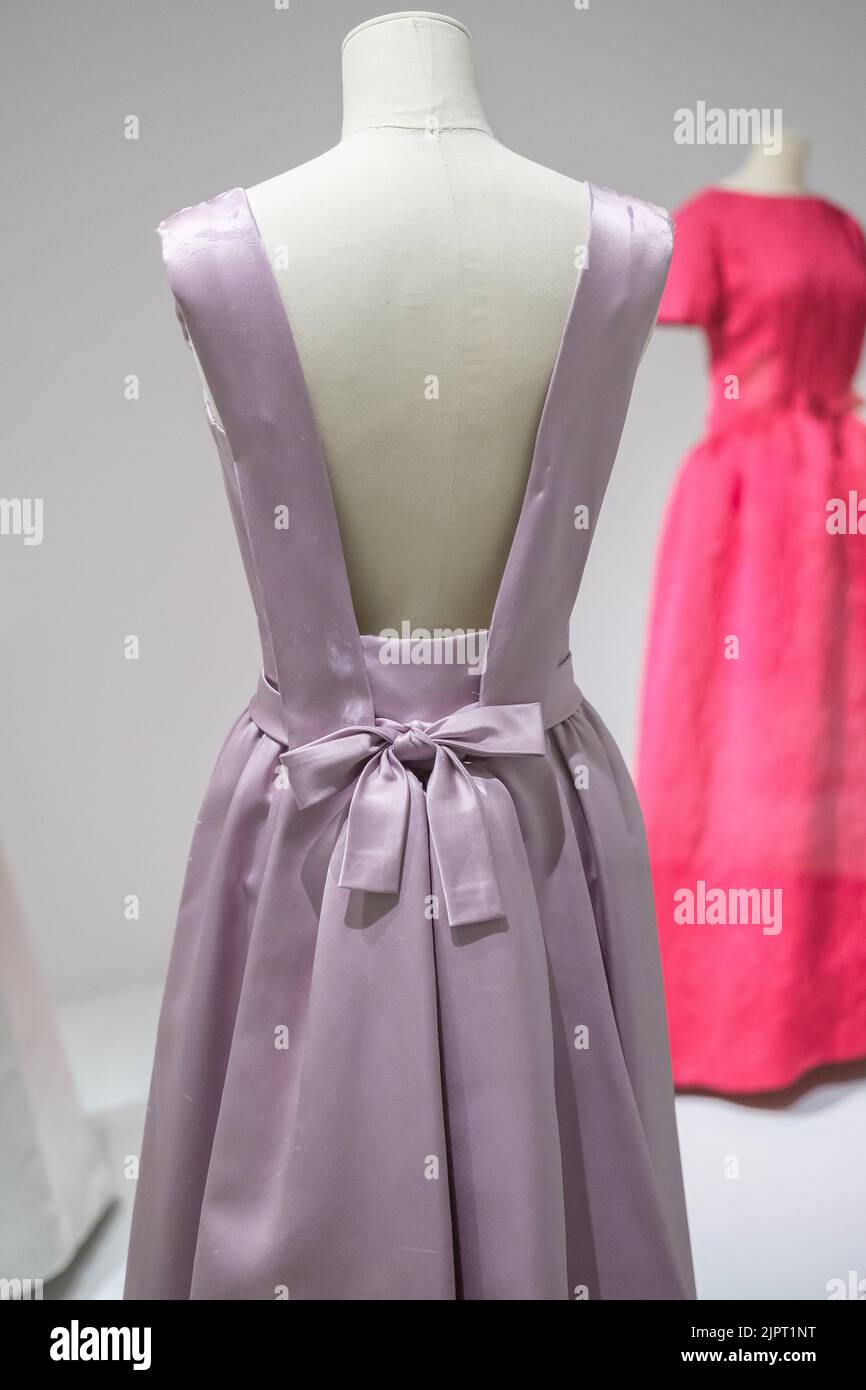View of evening dresses exhibited in the "Balenciaga Character ...
