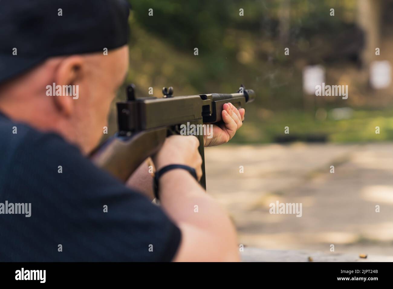 2022.08.07 Modlin, Poland - Unrecognisable man wearing black clothes ...