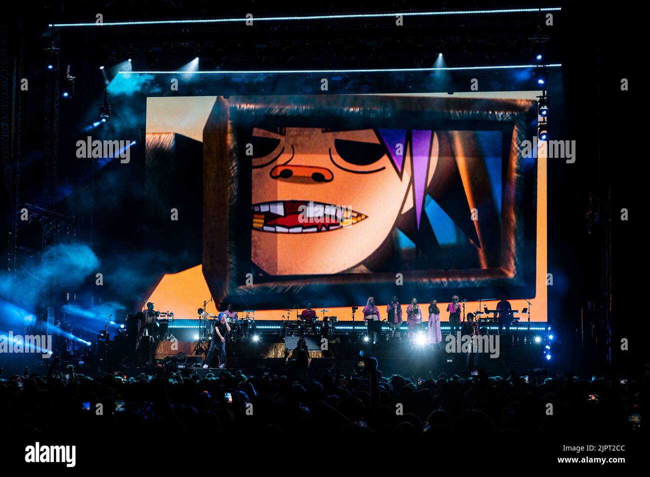 London, UK, Friday, 19th August 2022. Gorillaz perform live on stage as ...