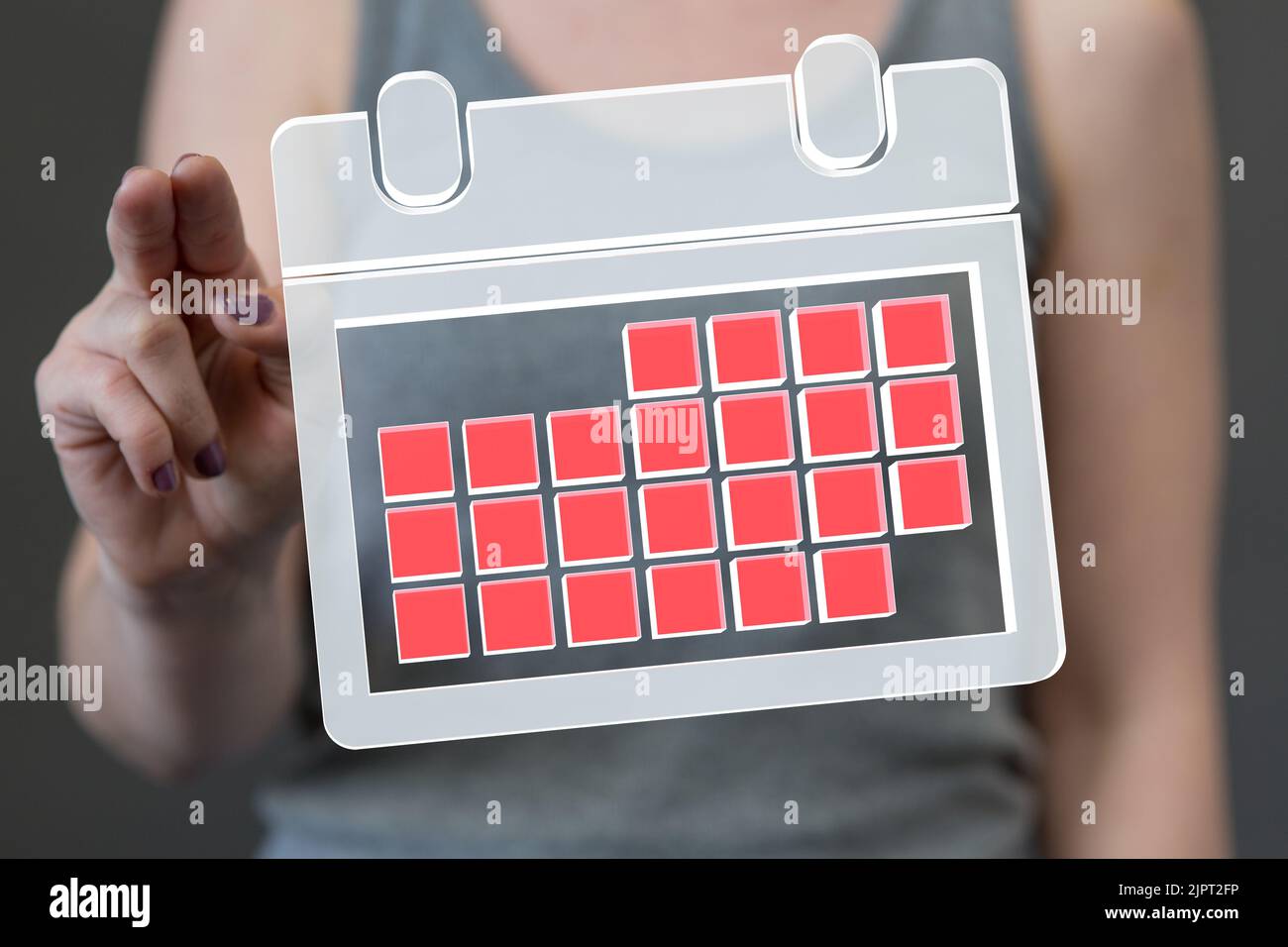 A person's hand pointing on 3d rendered calendar Stock Photo - Alamy