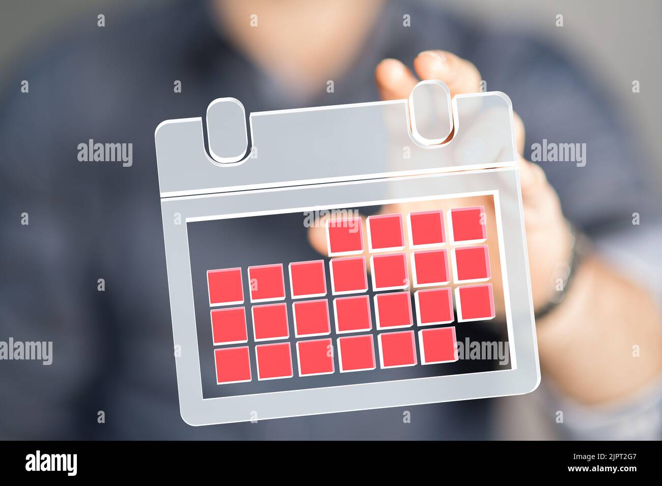 A person's hand pointing on 3d rendered calendar Stock Photo - Alamy