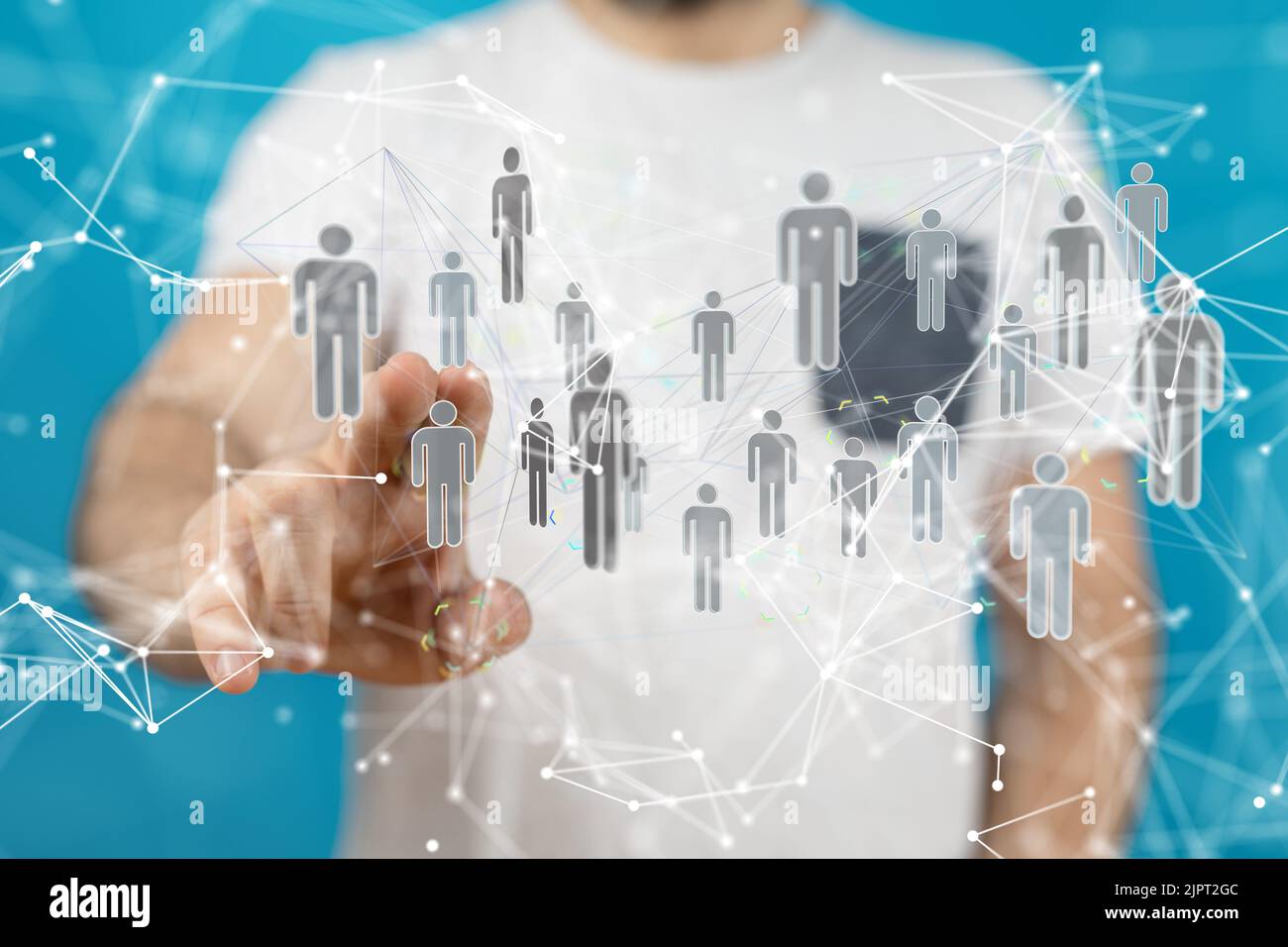A man's hand pointing on 3d rendered people icons Stock Photo - Alamy