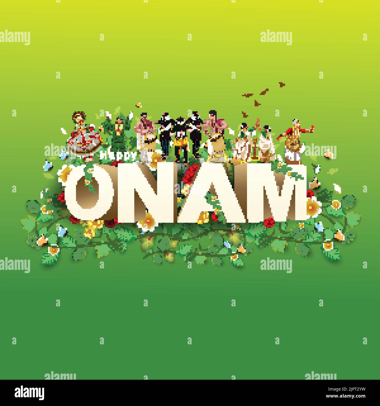 south Indian Kerala festival happy onam greetings green background ...