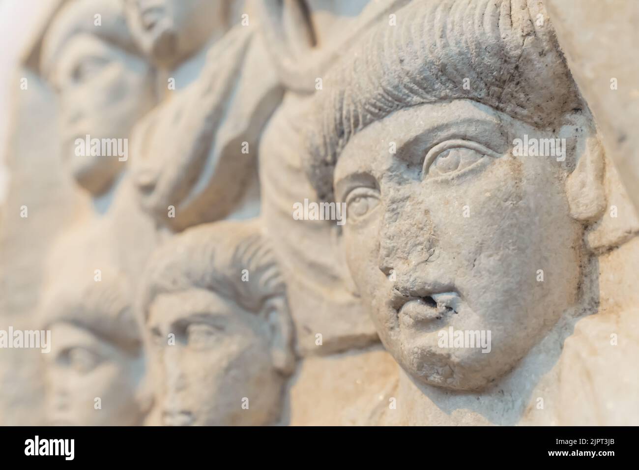07.13.2022 Thessaloniki, Greece. Stunning closeup shot of white marble or stone sculpture. Greek ...