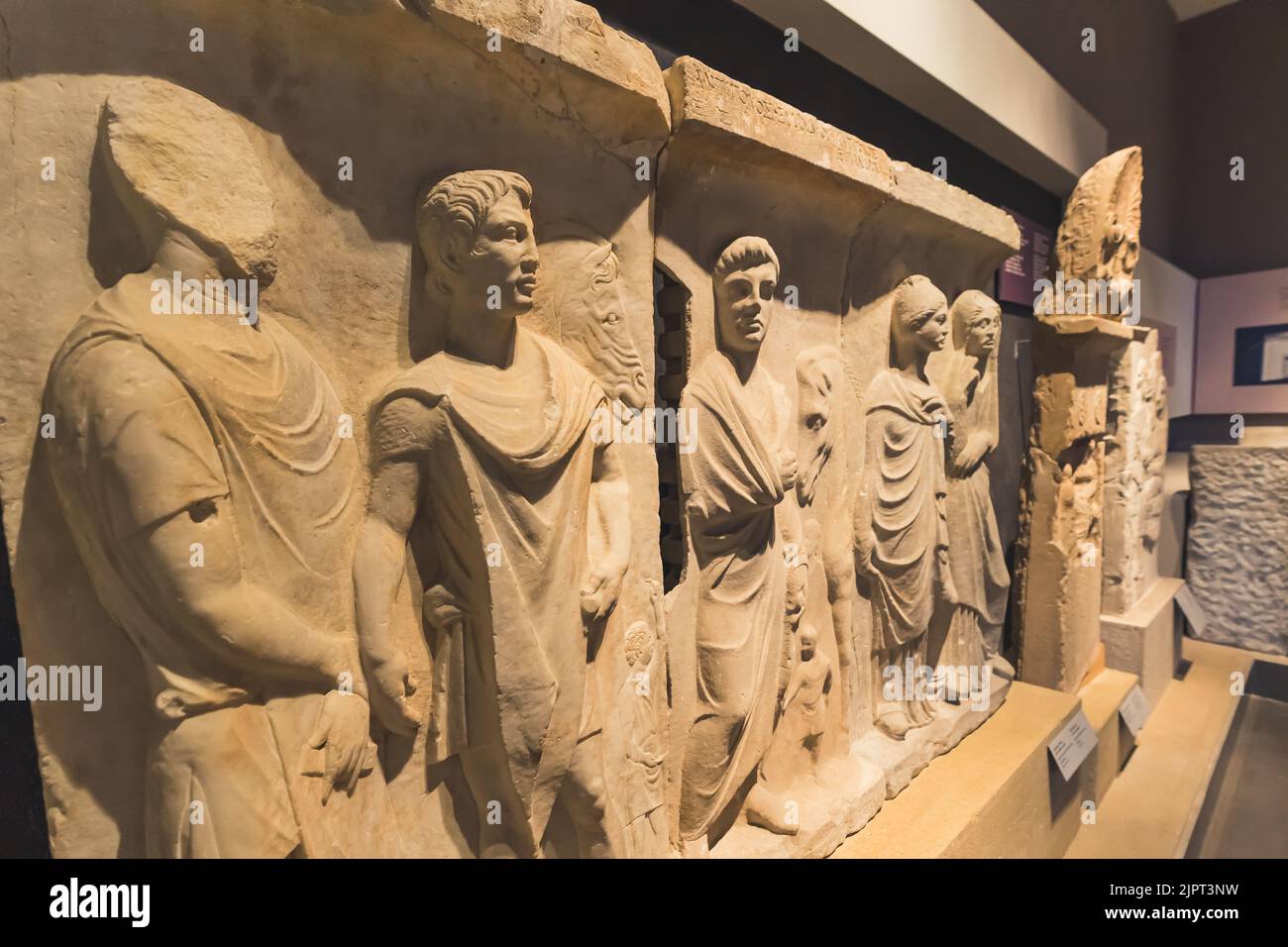 07.13.2022 Thessaloniki, Greece. Well-preserved parts of white marble Greek statues carved in a ...