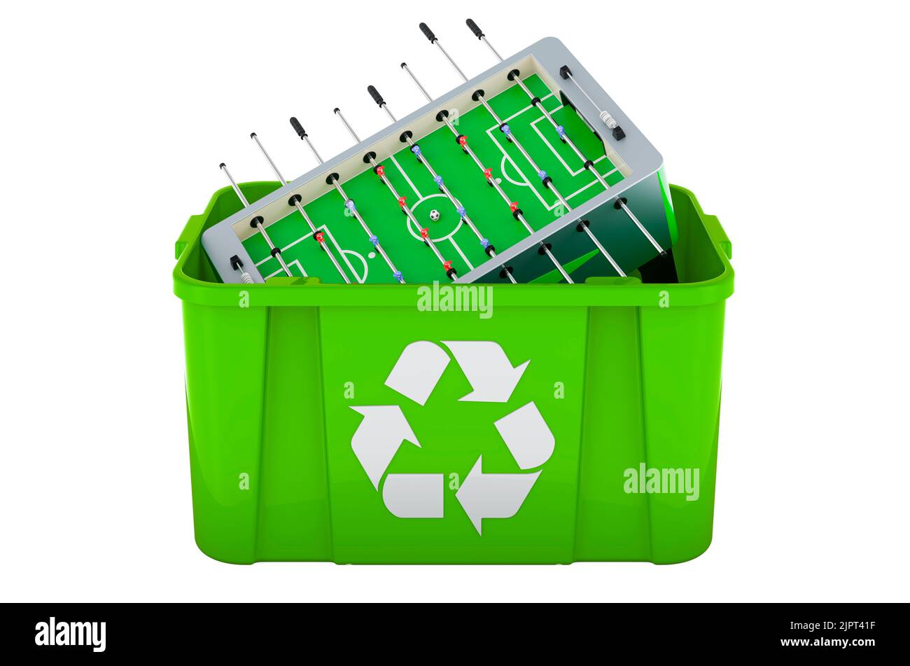 Recycling trashcan with table football, 3D rendering isolated on white ...