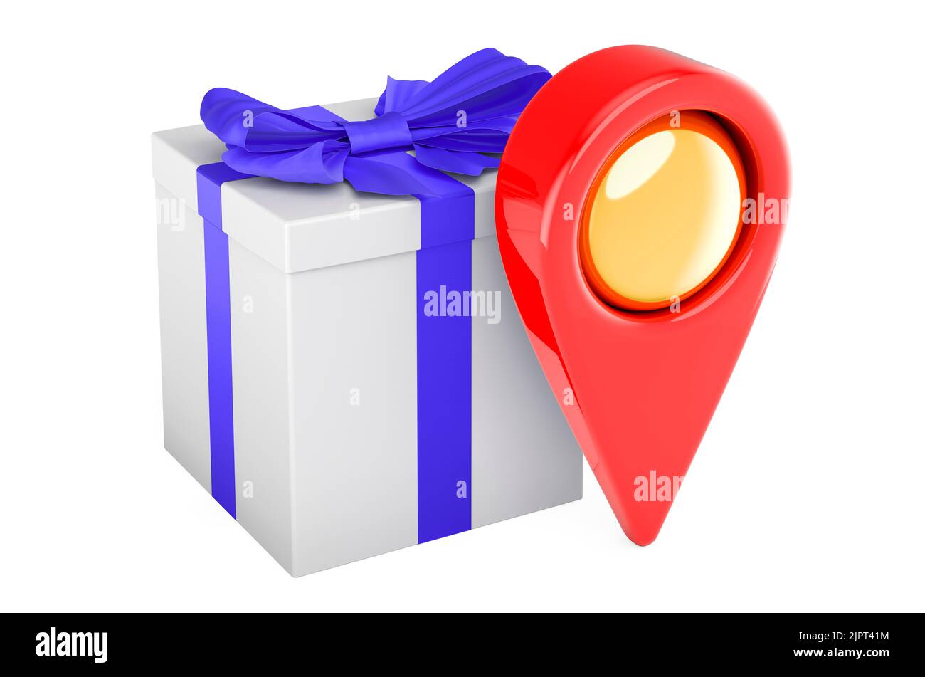 Gift box, present with map pointer. 3D rendering isolated on white ...