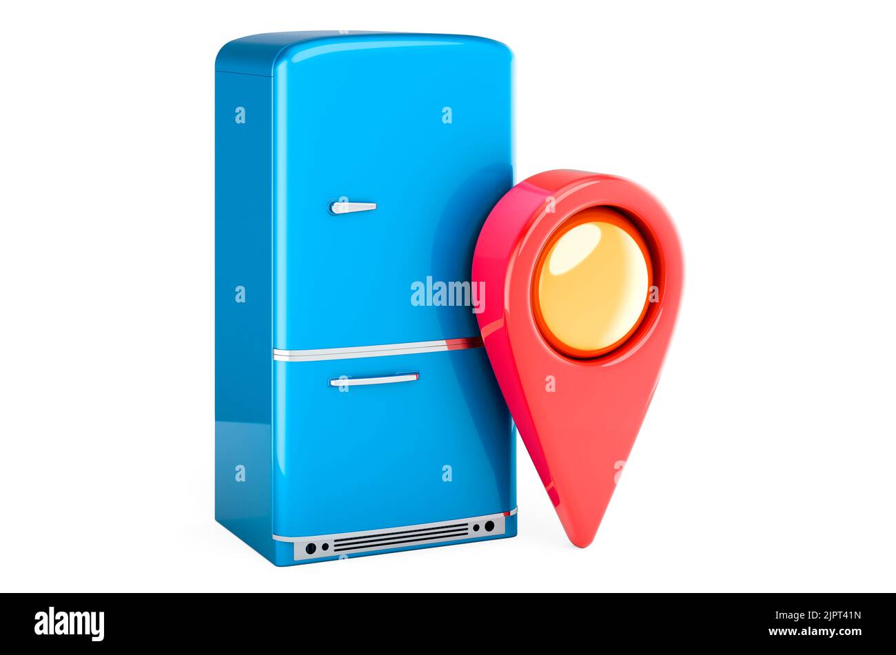 Retro refrigerator with map pointer. 3D rendering isolated on white ...
