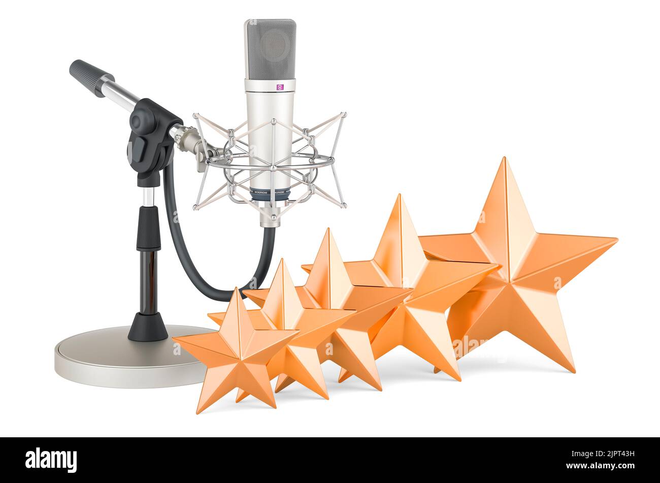 Studio microphone with five golden stars. 3D rendering isolated on ...