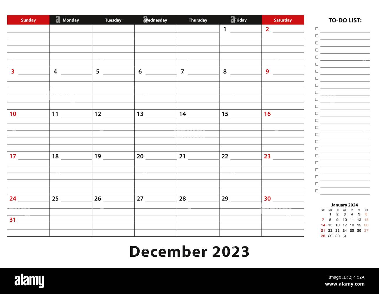 December 2023 Monthly Desk Pad Calendar week starts from sunday, size ...