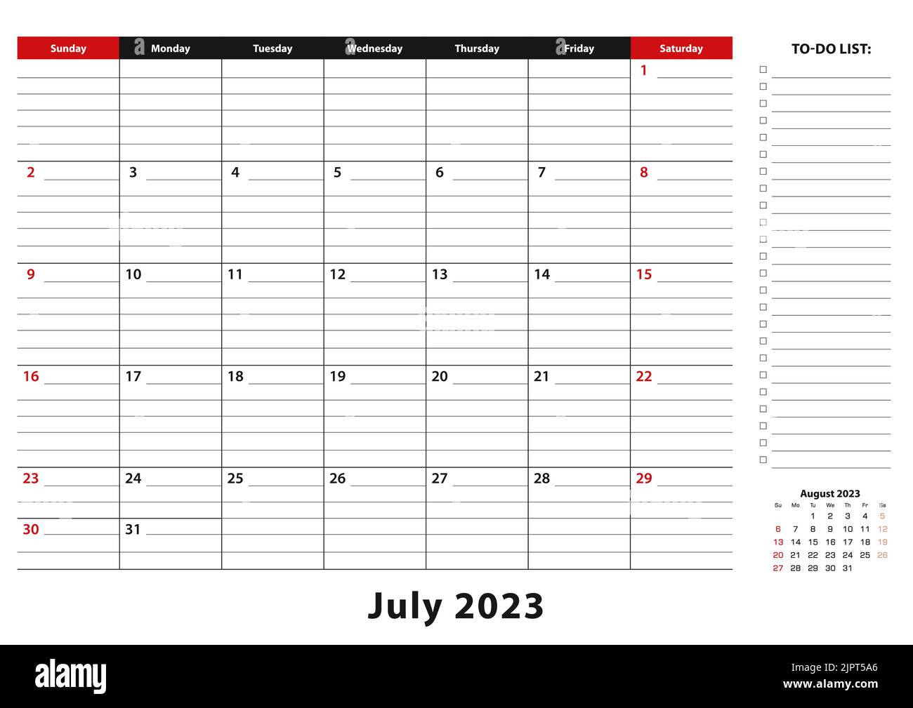 July 2023 Monthly Desk Pad Calendar week starts from sunday, size A3 ...