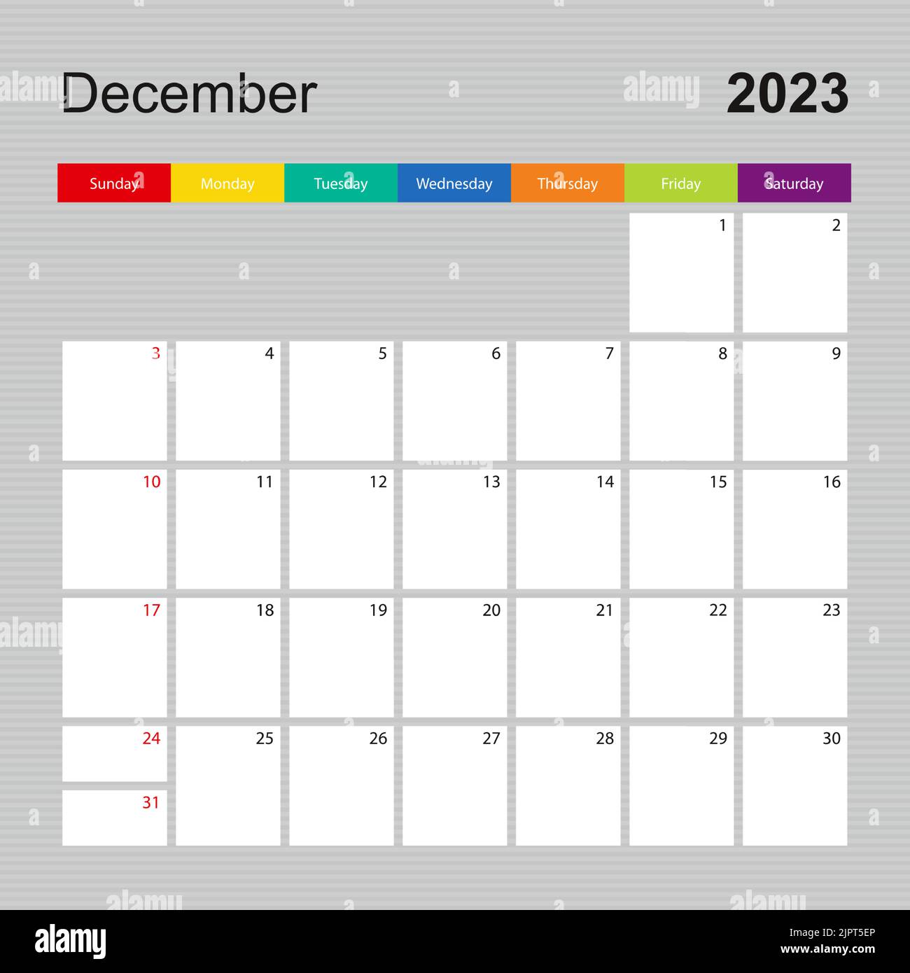 Calendar page for December 2023, wall planner with colorful design ...