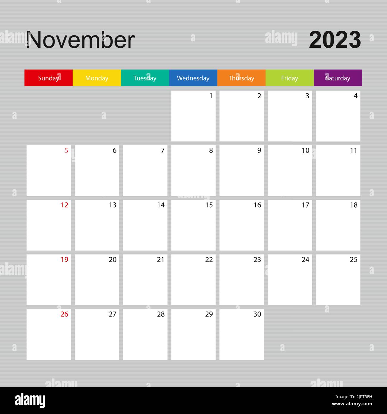 Calendar page for November 2023, wall planner with colorful design ...