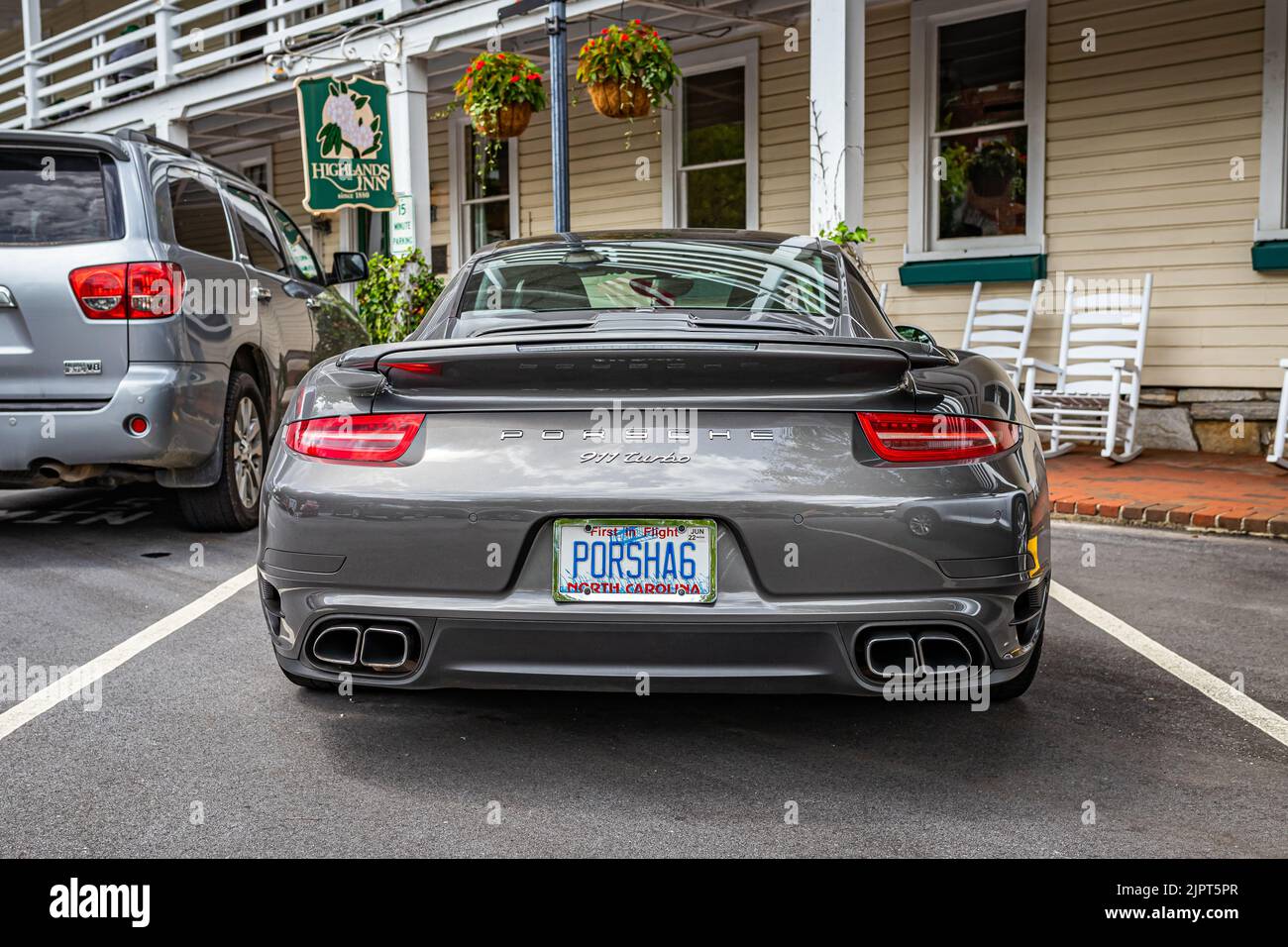 Highlands, NC - June 10, 2022: Low perspective rear view of a 2014 ...